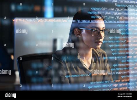 Computer Hologram And Woman Coding For Data Analysis Information