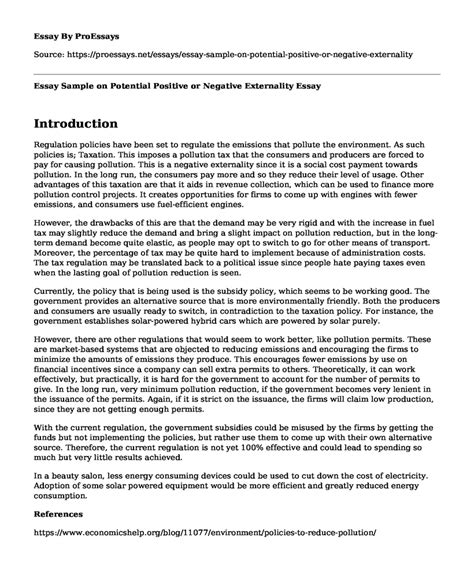 📚 Essay Sample On Potential Positive Or Negative Externality Free