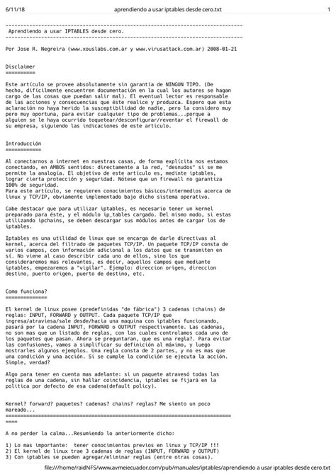 Pdf De Programación Aprendiendo A Usar Iptables Desde Cero
