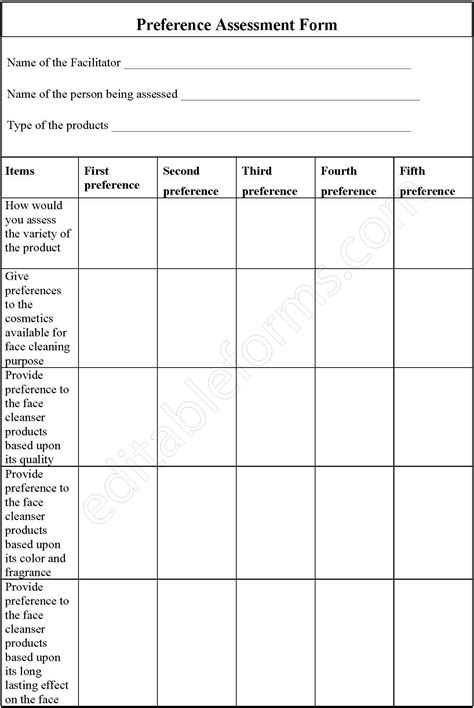 Preference Assessment Fillable Pdf Form Editable Pdf Forms