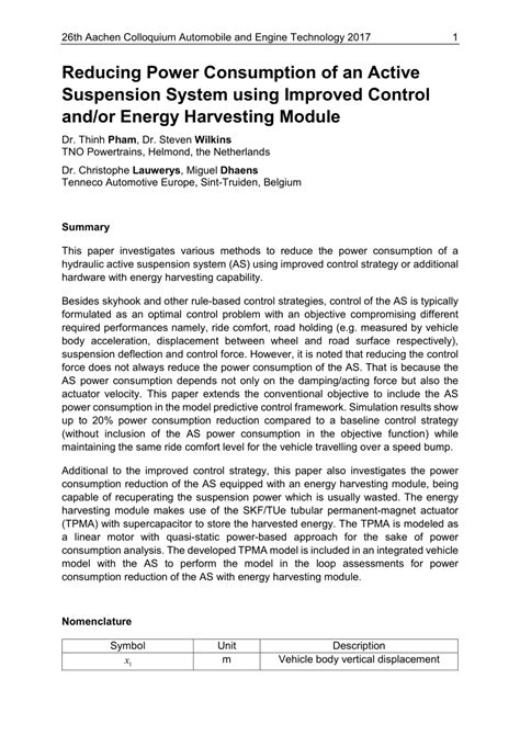 Pdf Reducing Power Consumption Of An Active Suspension System Using Improved Control Andor