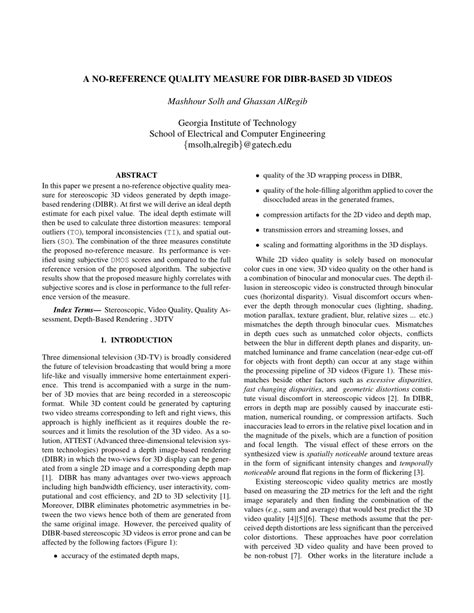 Pdf A No Reference Quality Measure For Dibr Based 3d Videos