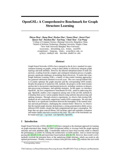 2023 Neurips Opengsl A Comprehensive Benchmark For Graph Structure