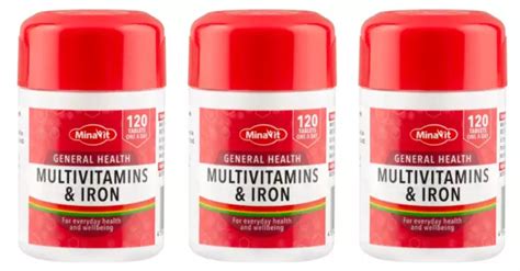 3 X Minavit General Health Multivitaminsandiron 120 Tablets Per Bottle