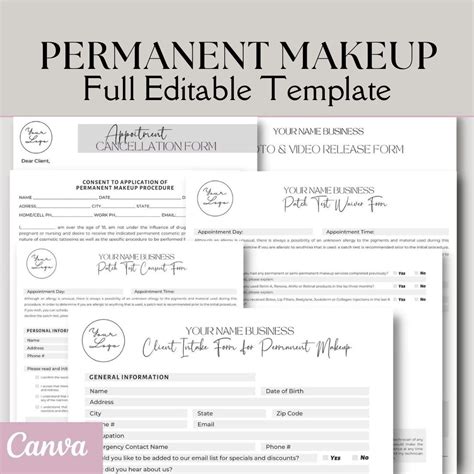 Editable And Printable Pmu Consent Form Permanent Makeup Consent Forms Bundle Makeup