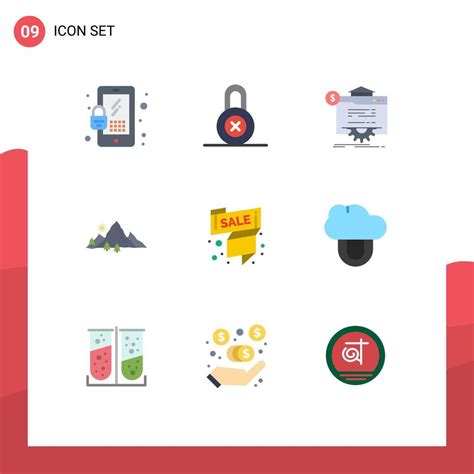9 User Interface Flat Color Pack Of Modern Signs And Symbols Of Sale Tree Globe Nature Landscape