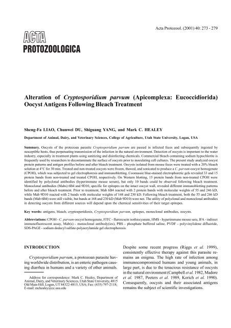 Alteration Of Cryptosporidium Parvum Apicomplexa Eucoccidiorida