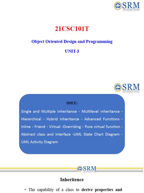 21csc101t Oodp Unit 3 Pdf Inheritance Object Oriented Programming Class Computer
