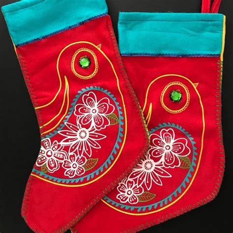 Old Navy Holiday Two Christmas Stockings Paisley Birds Poshmark