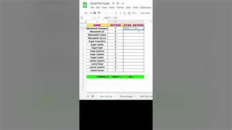Star Rating Ratings Shorts Excel Exceltutorial Excelformulas Excelfunctions Tricks