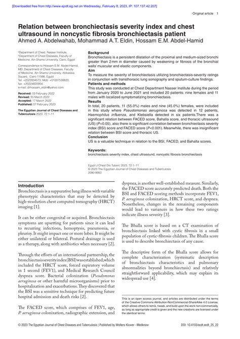 Pdf Relation Between Bronchiectasis Severity Index And Chest