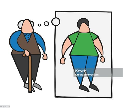 벡터 만화 노인 나무 지팡이와 서 꿈 및 생각 거품 그의 젊음을 생각 꿈같은에 대한 스톡 벡터 아트 및 기타 이미지 꿈같은 꿈꾸기 나이 Istock