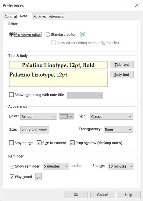 Note Tab Preferences In Notezilla