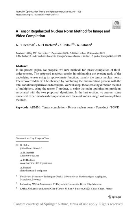 A Tensor Regularized Nuclear Norm Method For Image And Video Completion Request Pdf