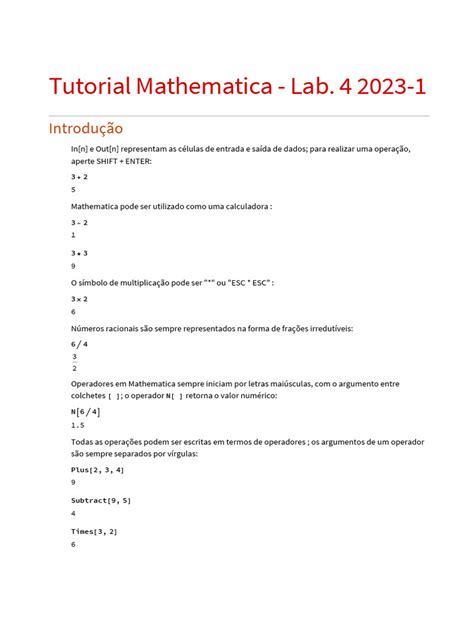 Tutorial 1 Mathematica 2023 1 Pdf Função Matemática Matemática