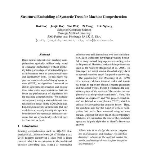 Structural Embedding Of Syntactic Trees For Machine Comprehension Acl Anthology