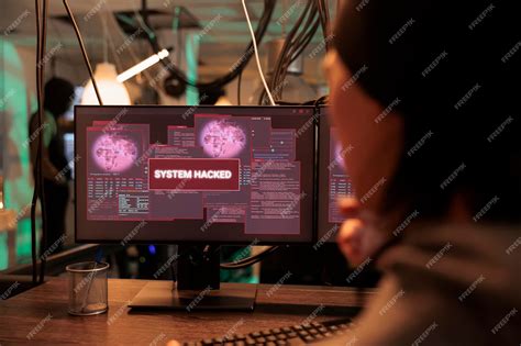 Premium Photo System Hacked Warning On Screen Computer Database Access Corporate Server