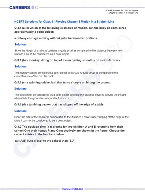 Ncert Solutions For Class 11 Physics Chapter 3 Motion In A Straight Line Pdf