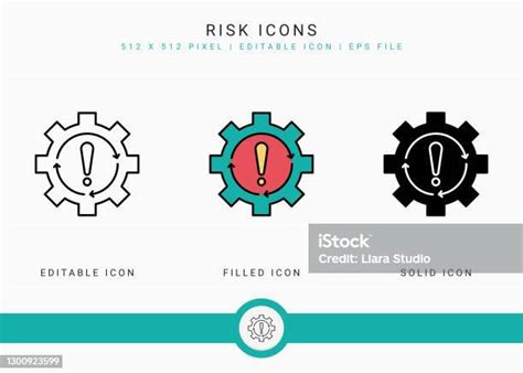 위험 아이콘은 솔리드 아이콘 선 스타일로 벡터 일러스트레이션을 설정합니다 느낌표 표시 경고 개념입니다 0명에 대한 스톡 벡터 아트 및 기타 이미지 Istock