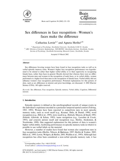 Pdf Sex Differences In Face Recognition Womens Faces Make The