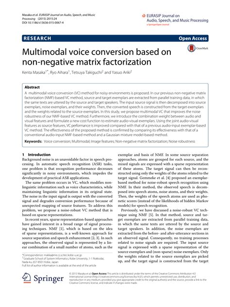 Pdf Multimodal Voice Conversion Based On Non Negative Matrix Factorization