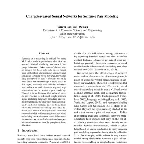Character Based Neural Networks For Sentence Pair Modeling Acl Anthology