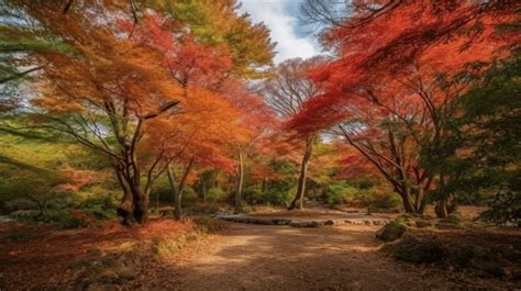 일부 다채로운 나무를 통해 경로 단풍 공원의 가을 풍경 고화질 사진 사진 하늘 배경 일러스트 및 사진 무료 다운로드