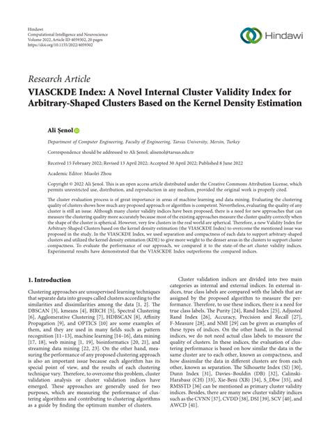 Pdf Viasckde Index A Novel Internal Cluster Validity Index For