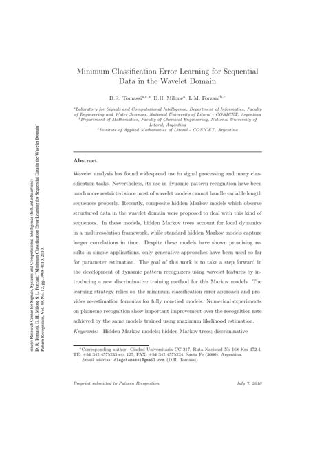Pdf Minimum Classification Error Learning For Sequential Data In The Wavelet Domain