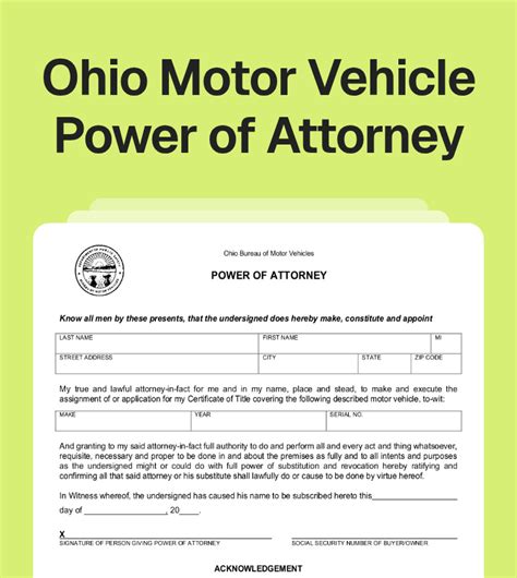 Free Ohio Motor Vehicle Power Of Attorney Guide
