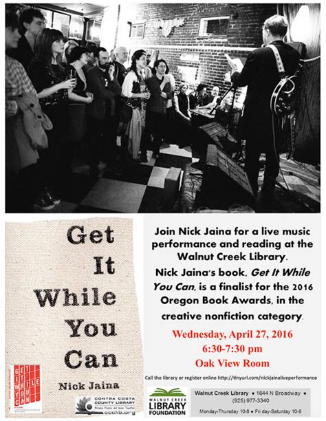 Nick Jaina Music Performance And Reading At Walnut Creek Library On April 27th Beyond The Creek