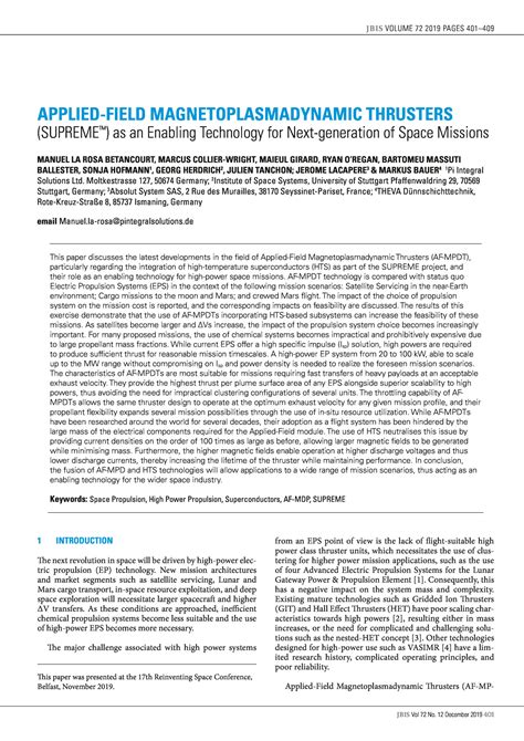 Applied Field Magnetoplasmadynamic Thrusters Supreme As An Enabling Technology For Next