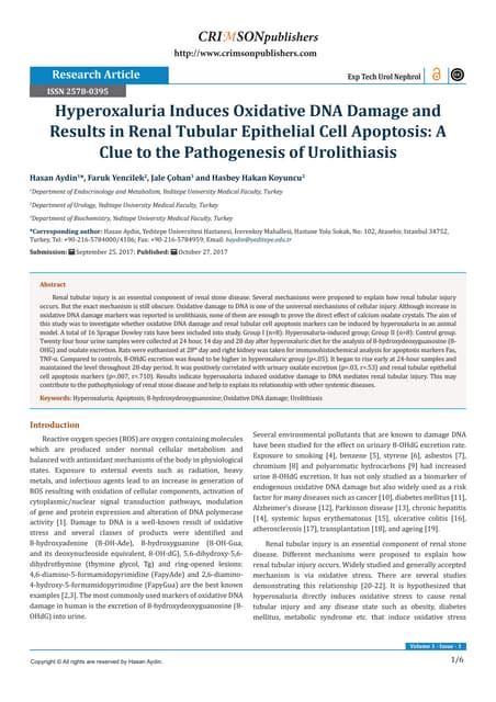 Crimson Publishers Hyperoxaluria Induces Oxidative Dna Damage And