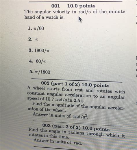 Solved The Angular Velocity In Rad S Of The Minute Hand Of A Chegg