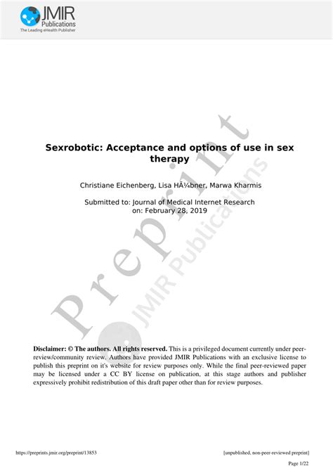 Pdf Sexrobotic Acceptance And Options Of Use In Sex Therapy Preprint
