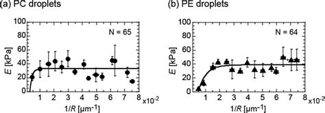 Size Dependence Of Youngs Modulus E Of Microgels Of Gelatin 50 Wt