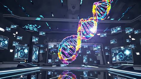 Rotating Dna Double Helix In Futuristic Laboratory Setting Stock Video Video Of Future