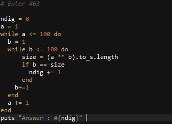 Ruby Solution To Project Euler Problem 63