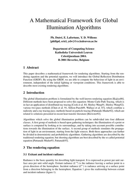 Pdf A Mathematical Framework For Global Illumination Algorithms