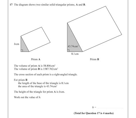Gcse Edexcel Maths Volume Area And Surface Area The Diagram Shows Two Similar So