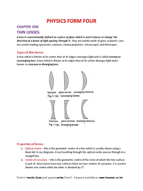 Physics Form 4 Notes Lens Optics Buoyancy