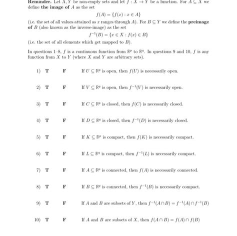 Solved Reminder Let Xy Be Non Empty Sets And Let Fx→y Be