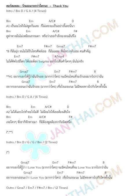 คอร์ดเพลง รักเธอมากกว่าใครนะ Thank You Janthai Music คอร์ดกีตาร์ เนื้อเพลง คอร์ดเพลง ฟังเพลง Mv