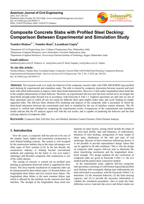 Pdf Composite Concrete Slabs With Profiled Steel Decking Comparison Between Experimental And