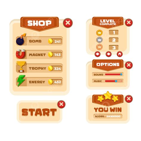 벡터 게임 템플릿 Gui 키트 인터페이스 로그인 페이지 요소 게임 상호 작용 만화 Png 일러스트 및 벡터 에 대한 무료 다운로드 Pngtree