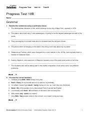 Sol E Int Progress Test B Progress Test Unit Test B Progress Test B Name Grammar