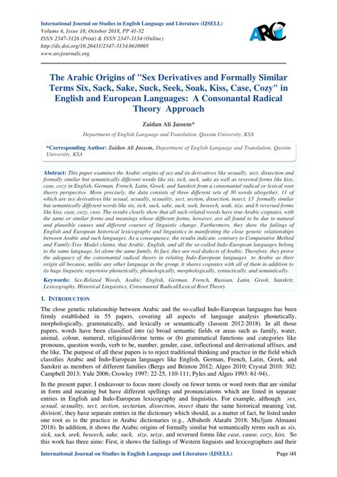 PDF The Arabic Origins Of Sex Derivatives And Formally Similar Terms Six Sack Sake Suck