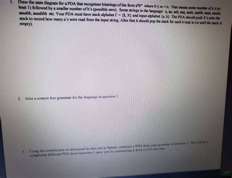 solved draw the state diagram for a pda that recognizes