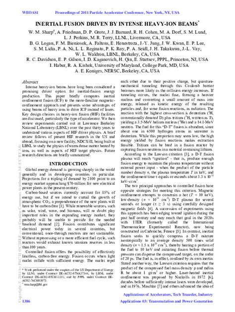 Pdf Inertial Fusion Driven By Intense Heavy Ion Beams