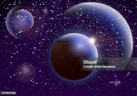 우주 배경입니다 우주 행성 및 밝은 별입니다 효과 헤일로 빛의 어두운 배경에 빛의 섬광 벡터 일러스트입니다 0명에 대한 스톡 벡터 아트 및 기타 이미지 Istock